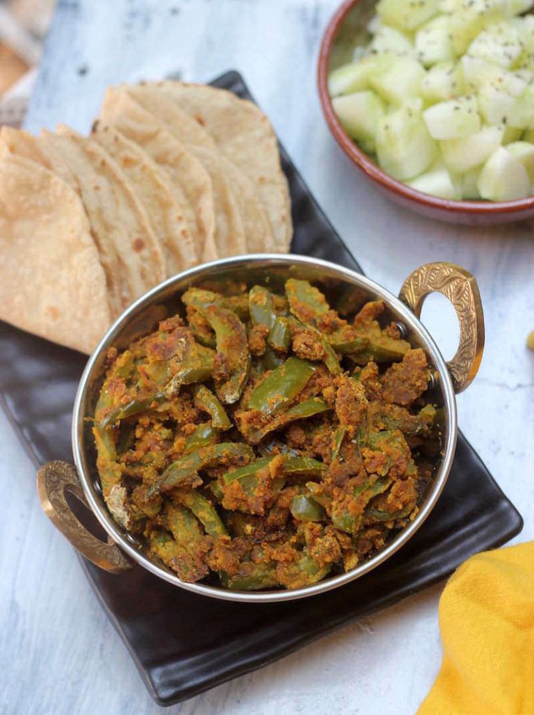 Shimla Mirch Besan Subzi | Dry Capsicum Curry with Chickpea Flour