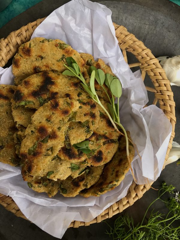 Methi na Dhebra - Sorghum and Millet flatbread with fenugreek leaves