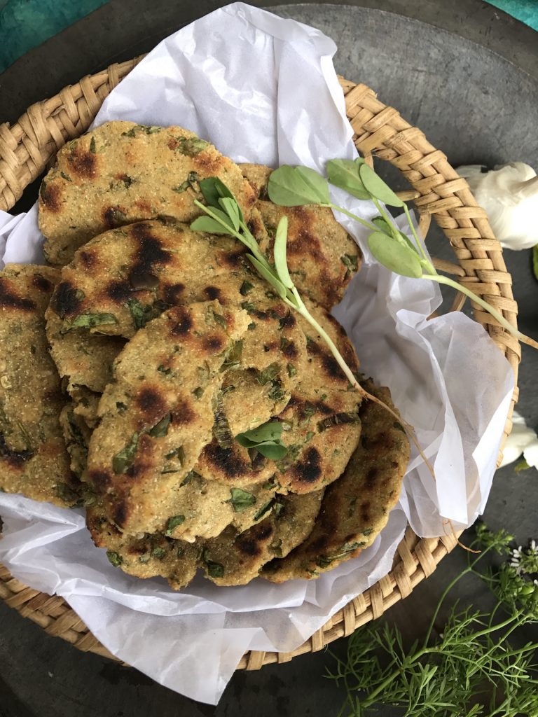 Methi na Dhebra - Sorghum and Millet flatbread with fenugreek leaves