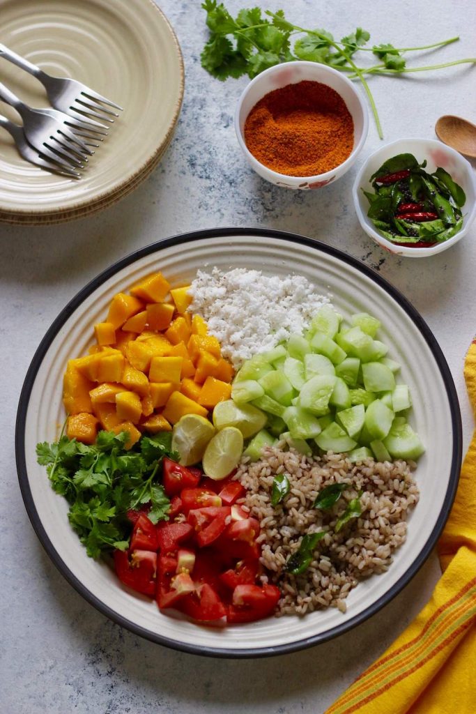 Indian Salad Platter - Rice, Mango, Coconut in a Vegan Gluten Free Salad