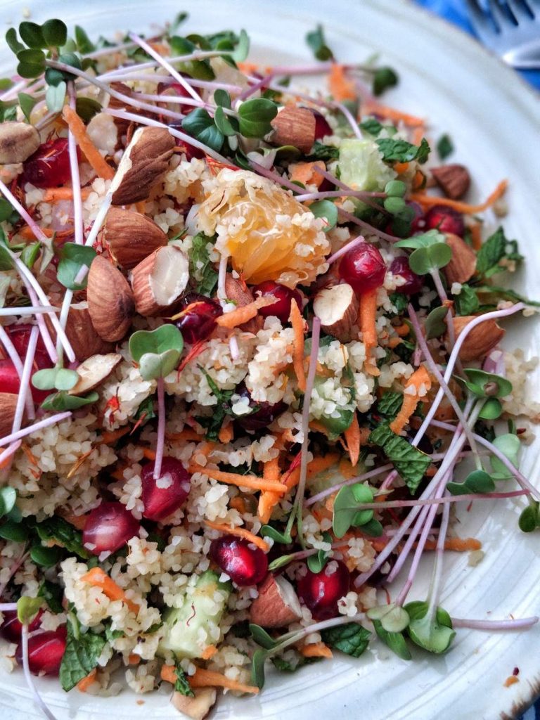 Middle Eastern Rainbow Bulgur Salad for a Crowd [Vegan] - Saffron Trail